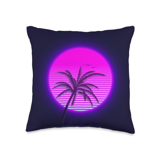 80s Palm Tree Sunset Synthwave Throw Pillow | eBay
