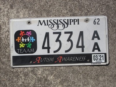 2021 Mississippi Autism Awareness License Plate TEAAM Autistic MS ...