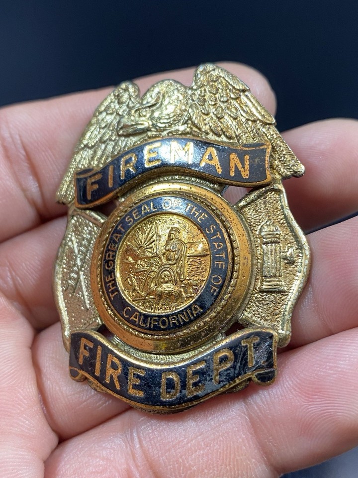 Antique Obsolete California Fire Dept. Fireman Hat Badge Signed | eBay