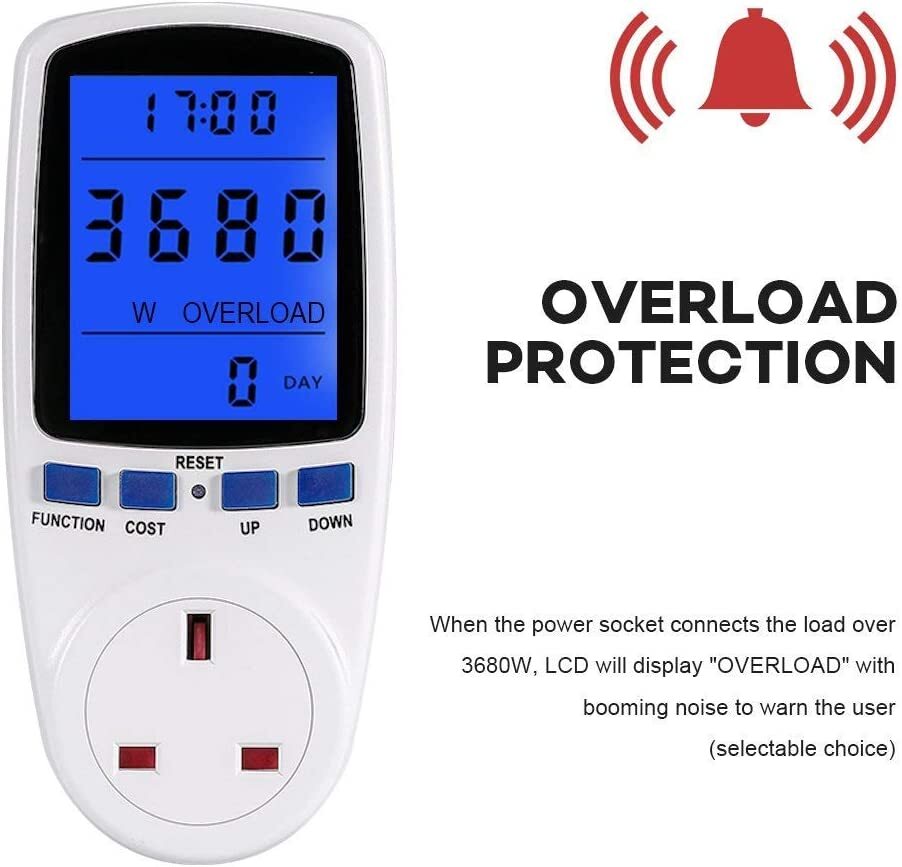 UK Plug-in Electricity Power Consumption Meter Energy Monitor Watt Kwh ...