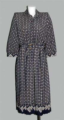 VTG Lady Carol Navy Blue Paisley 3/4 Sleeve Pleated Skirt Dress Wms ...