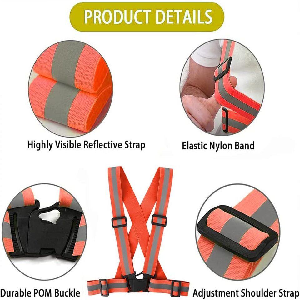 5 Pockets Safety Vest Reflective Belt Straps W/ High Visibility Stripes ...
