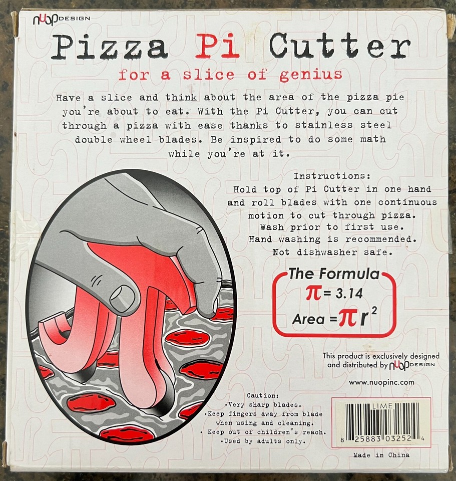 NUOP Pizza Pi Cutter Slice Of Genius Green Double Wheel Funny Math NIB ...