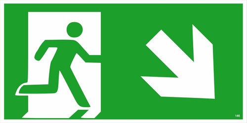 Escape route arrow right below luminescent 300 x 150 mm Warningsign PST ...