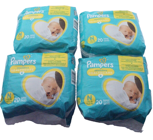 Lot of 4 Packs = 80 Diapers / Pampers Swaddlers Newborn Diapers 20 ...