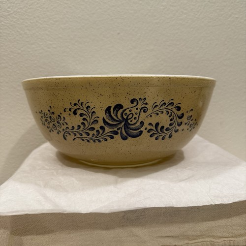 Pyrex Homestead Blue & Tan Speckled 4 Quart Mixing Nesting Bowl 404 USA ...
