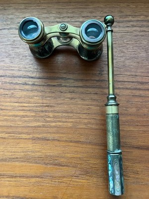 Rare Vintage Opera Glasses - Extendable handle - Brass frame - Abalone ...