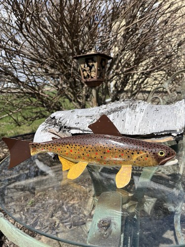 EARLY “TIN-TAIL” Carl Christiansen Hand Carved BROWN TROUT Fish Decoy ...