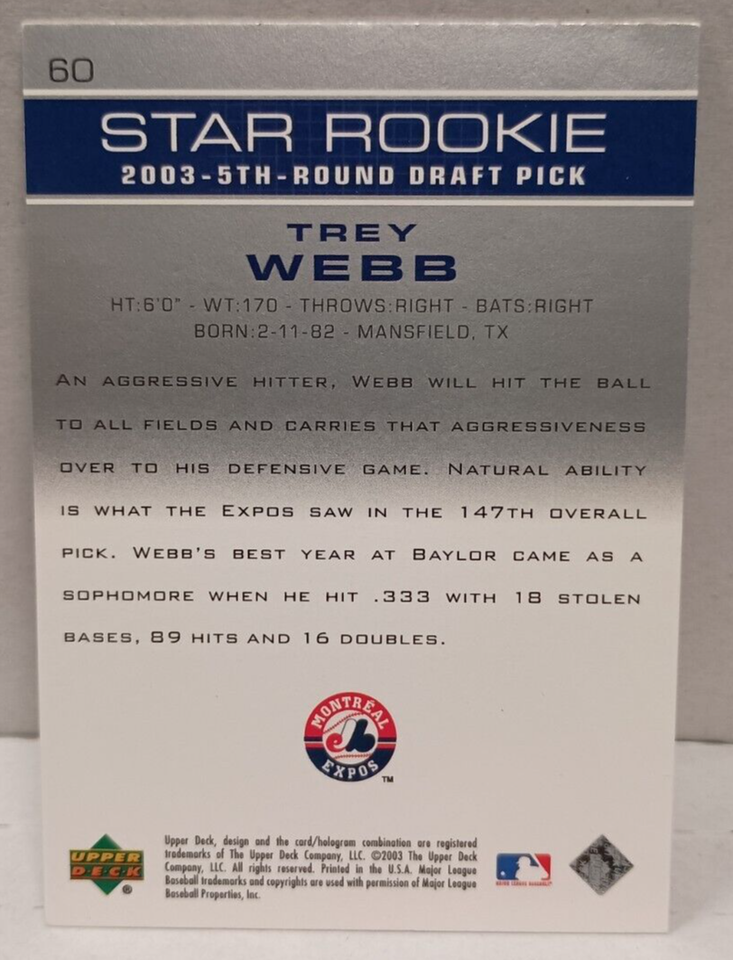 2003 Upper Deck Trey Webb (#60) autographed rookie card | eBay