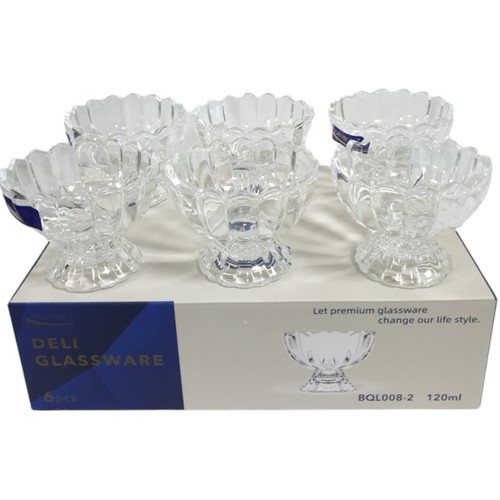 Set of 6 Glass Ice Cream Bowls Short Stemmed Sundae Dessert Mini Cups ...
