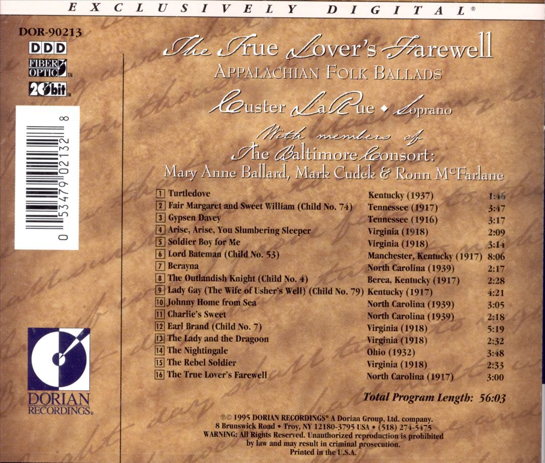 True Lover's Farewell by Larue, Custer / Baltimore Consort (CD, 1995 ...