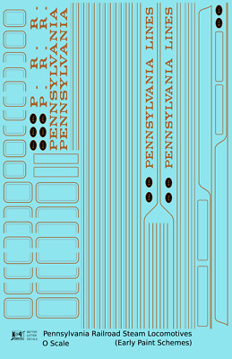 K4 O Scale Decals Pennsylvania PRR Early Striped Steam Locomotive Gold ...