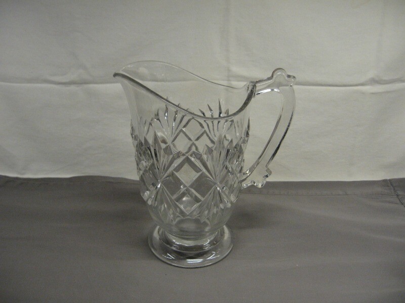 Vintage Heavy Pressed Glass Pedestal Pitcher Diamond Design 8-1/2" tall ...