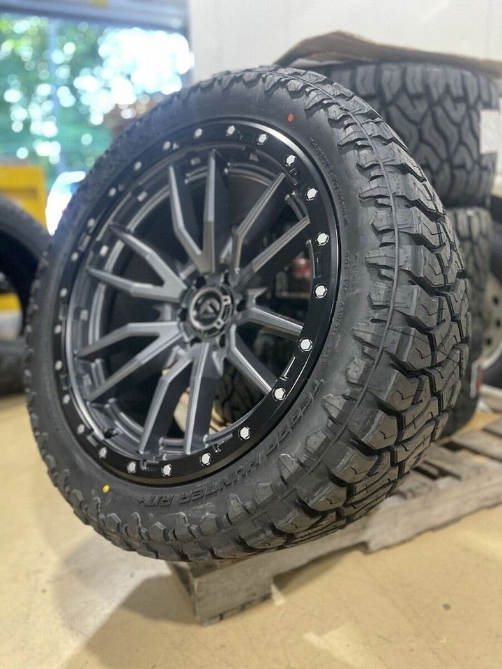 22x10 Fuel D680 Rebel Gray Wheels Rims 33" AT Tires 8x6.5 Dodge Ram ...