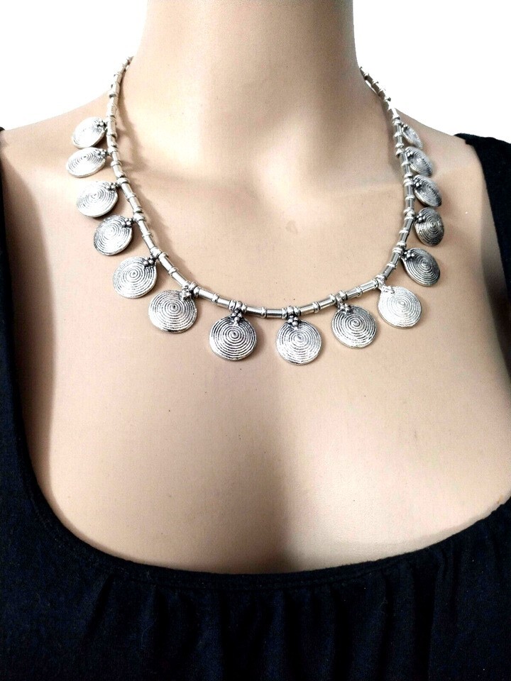 N7806 Tribal Ethnic Gypsy Fashion Chunky Spiral Pendant Choker Necklace ...