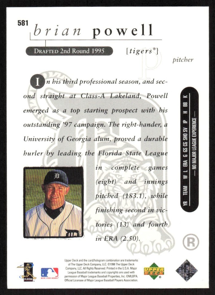 1998 Upper Deck Star Rookie Brian Powell #581 Detroit Tigers | eBay