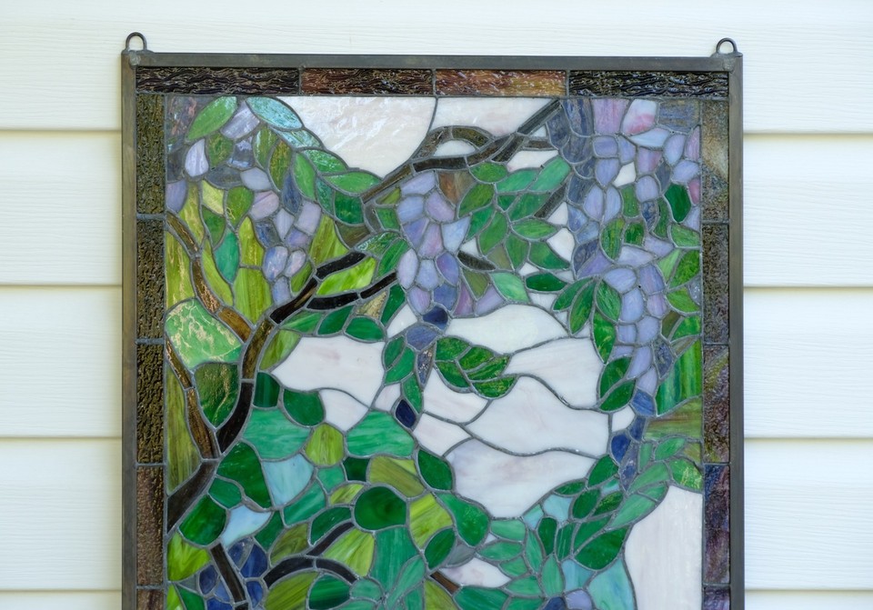 Tiffany stained Style glass window panel wisteria flowers 20" x 34 ...