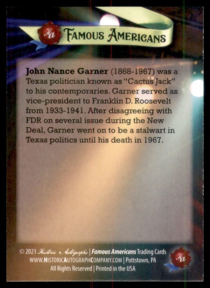 John Nance Garner 2021 Historic Autographs Famous Americans #168 ...