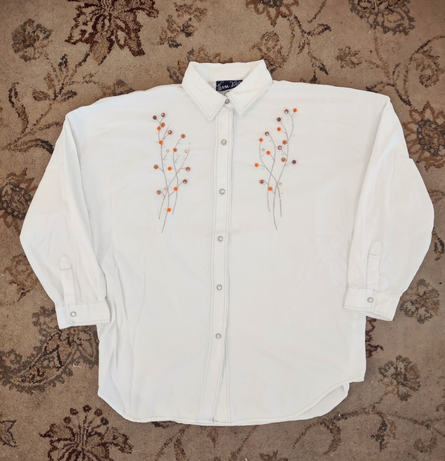 Vintage 80s Vanna White Cowboy Shirt White Button Long Sleeve ...