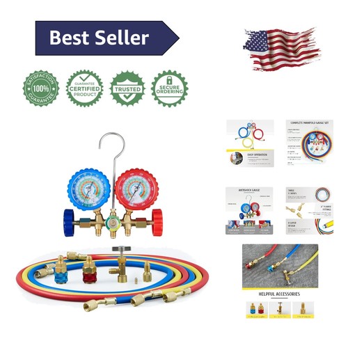 Color-Coded Automotive AC Gauge Kit with Moisture Indicator and ...