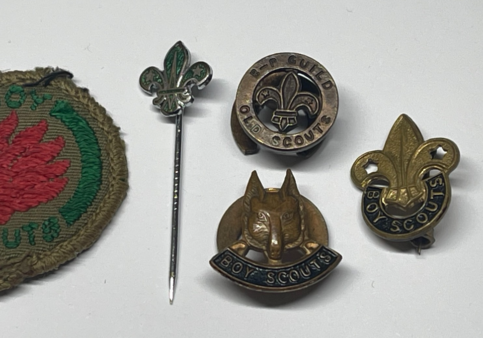 5 Boy Scout Badges; B-P Guild, Proficiency, Enamel Fleur de Lys Stick ...