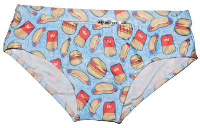 Addicted Swimwear Briefs Short Men's Fast Food Burgers Fries Hotdogs sz ...
