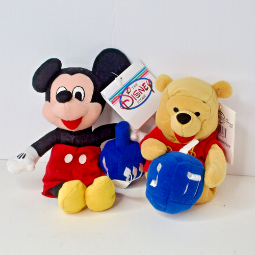 Walt Disney Mickey Pooh Bean Bag Plush Dreidel Jewish Hanukkah Lot of 2 ...