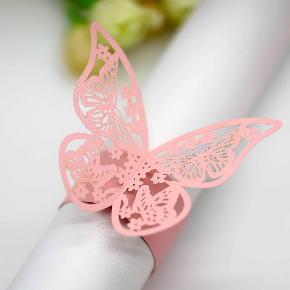 50Pcs Butterfly Paper Napkin Rings 6 Colour Restaurant Hotel Serviette ...