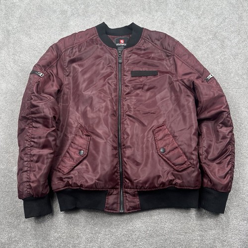 Southpole Y2K Bomber Jacket Size Large Maroon Red Shiny Zip Up | eBay