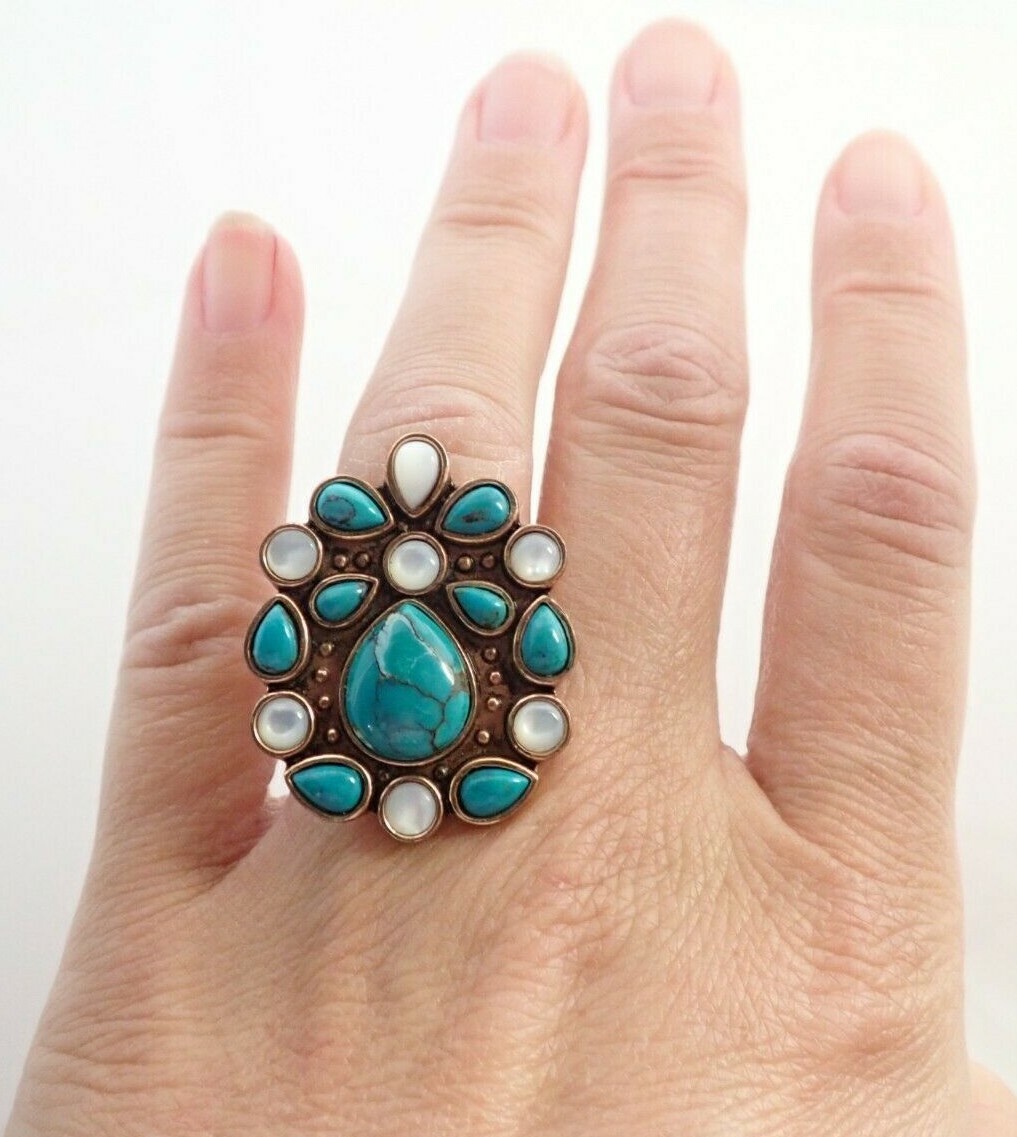 NEW HSN Colleen Lopez CL by Design Bronze Turquoise MOP Shell Ring NWT ...