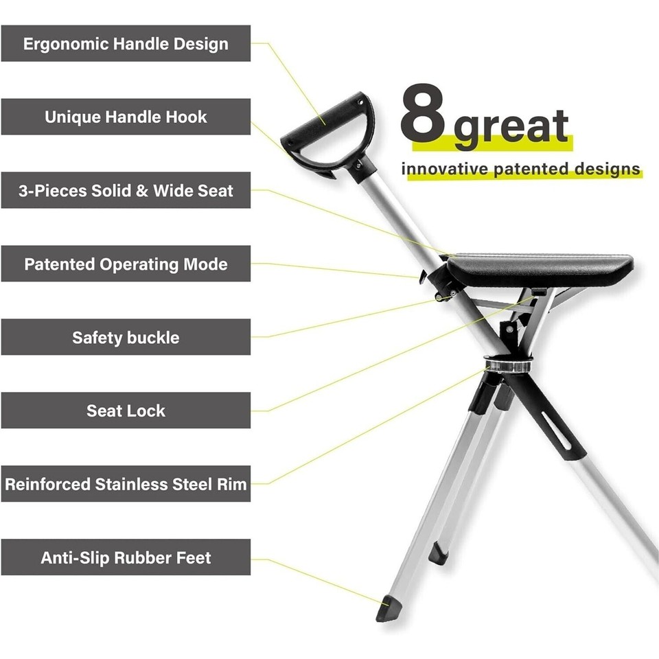 Step2Gold Ta-Da Chair Series 2 Walking Cane Foldable Chair 36.2" Black ...