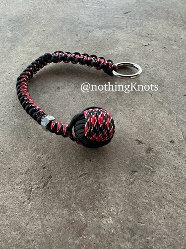 Paracord Monkey Fist Keychain in Red And Black w/1 inch Steel Ball Core ...