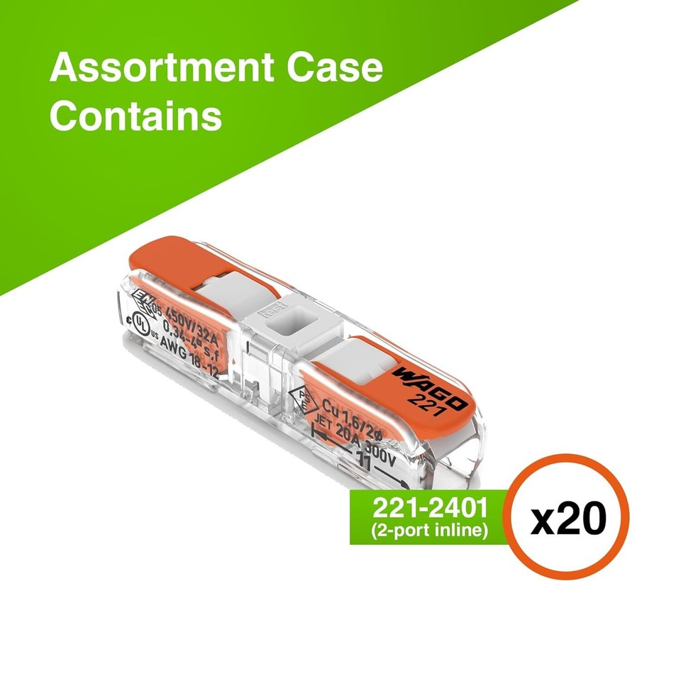 Wago 221-2401 20Pc Inline Splicing Wire Connectors Pack | Includes (20X ...