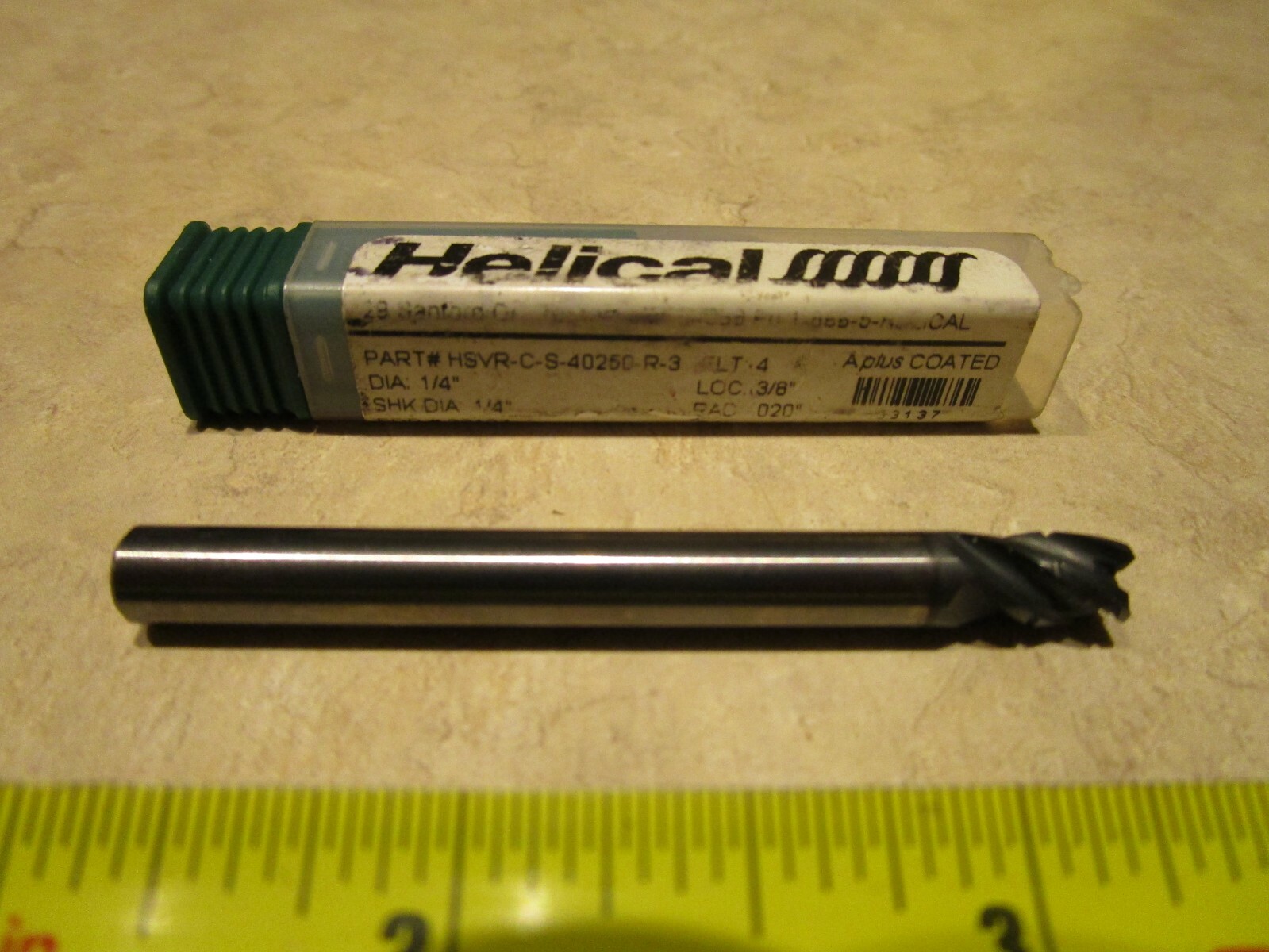 HELICAL HSVR-S-40250-R-3, 1/4 X 3/8 LOC 4F, .020" RAD, 2-1/4 OAL ...