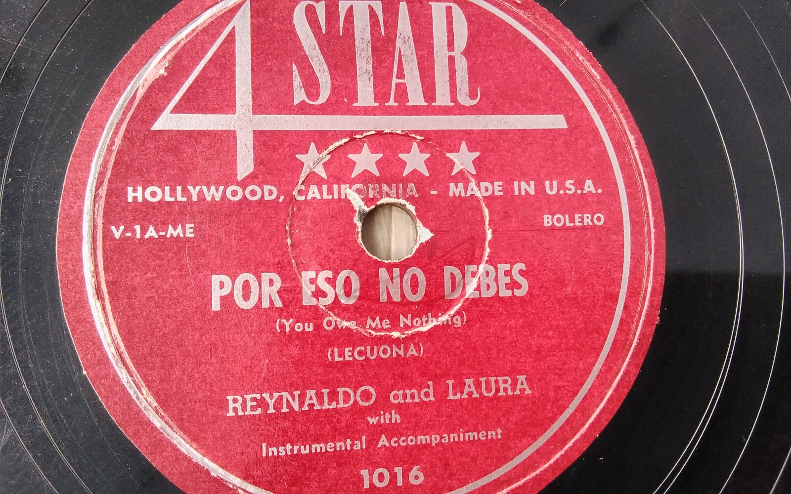 Reynaldo and Laura 78rpm Single 10-inch 4 Star Records #1016 Por Eso No ...
