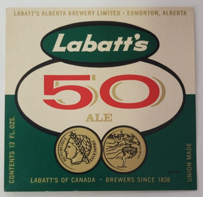 Labatt's 50 Ale Beer Label 12oz Brewery Edmonton Alberta Canada | eBay