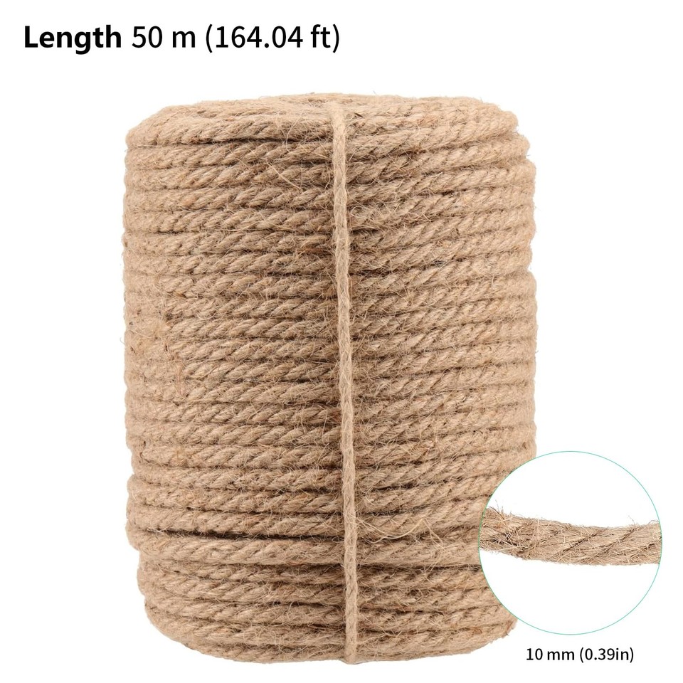 164 Feet x10mm Thick Jute Rope, Hemp Rope Strong Jute Twine Ropes for ...