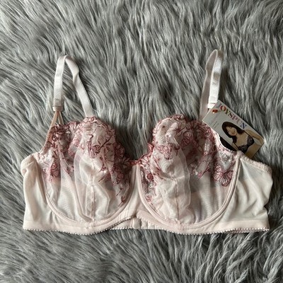 Joyspun Balconette Demi Cup Bra Womens Size 42D Pink Floral Lace Sheer ...