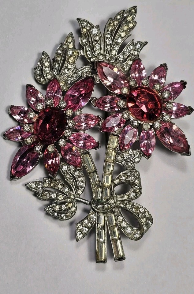 Art Deco Large Pink Rhinestone Floral Brooch Eisenberg ? | eBay