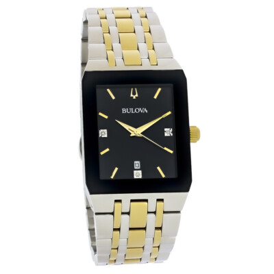 Bulova Quadra Mens Black Dial 2-Tone Stainless Steel Quartz Watch ...