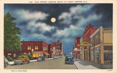Postcard Main Street Looking South at Night Sumter South Carolina NH1 ...