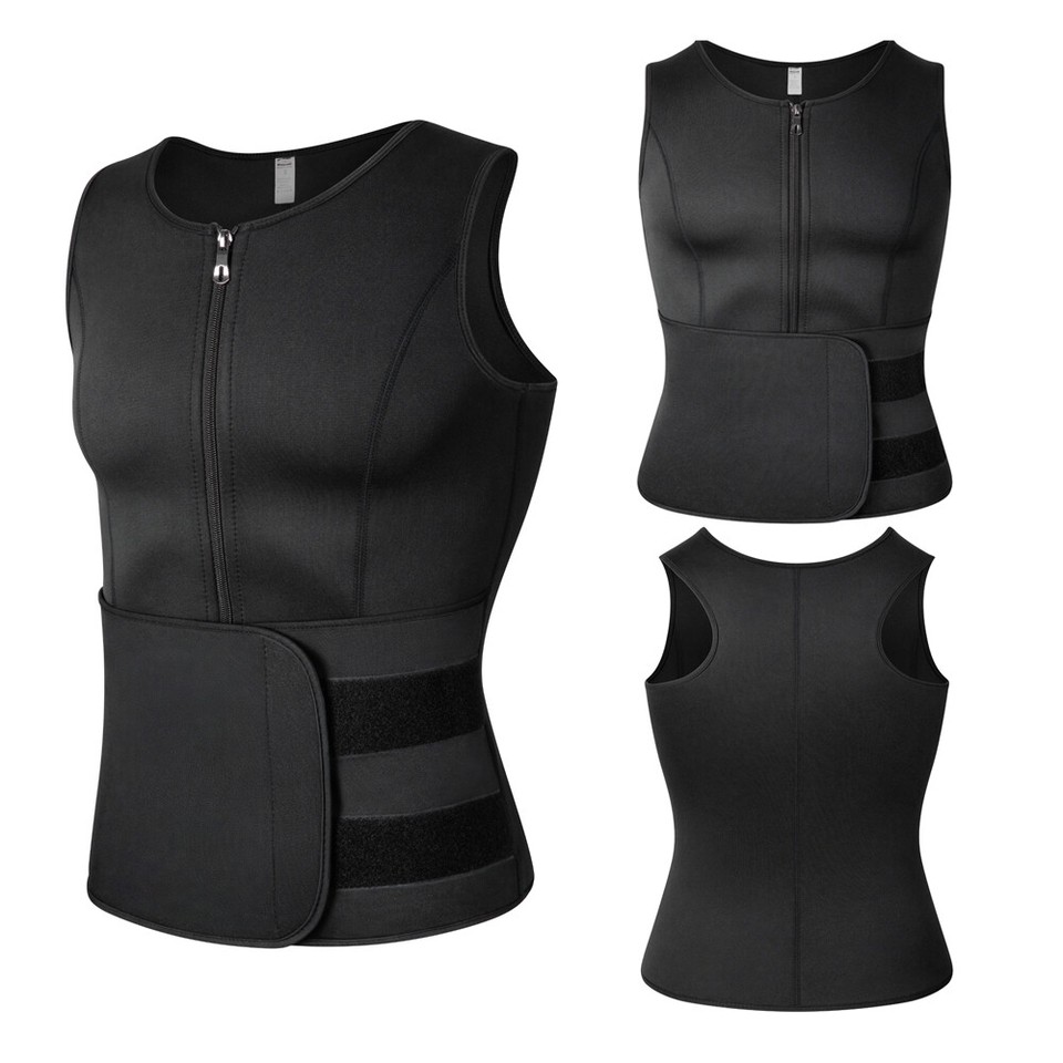 Men Neoprene Waist Trainer Sauna Sweat Vest Shirt Body Shaper Workout ...
