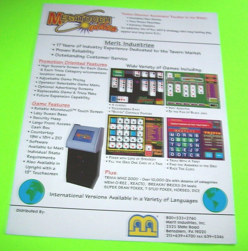 MEGATOUCH COUNTERTOP MERIT ORIGINAL NOS VIDEO ARCADE GAME MACHINE SALES ...