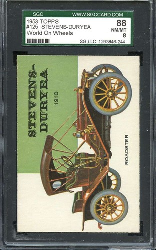1954 TOPPS WORLD ON WHEELS #125 1910 STEVENS-DURYEA ROADSTER SGC 8 ...