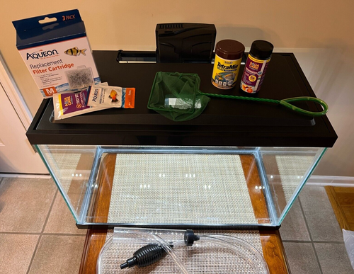 LED fish tank + starter kit: food, filter, siphon, test strips, and net ...