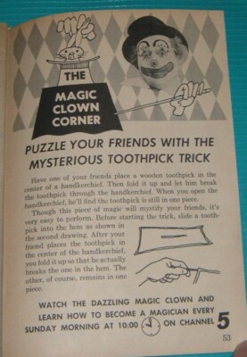 1958 WABD NEW YORK TV AD~DOUG ANDERSON is MAGIC THE CLOWN Toothpick ...