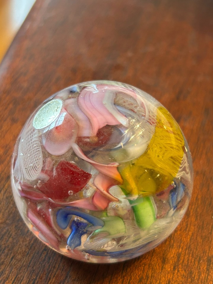 Murano paperweight RIBBON STRIPE PATCH WORK with sticker NICE CONDITION ...