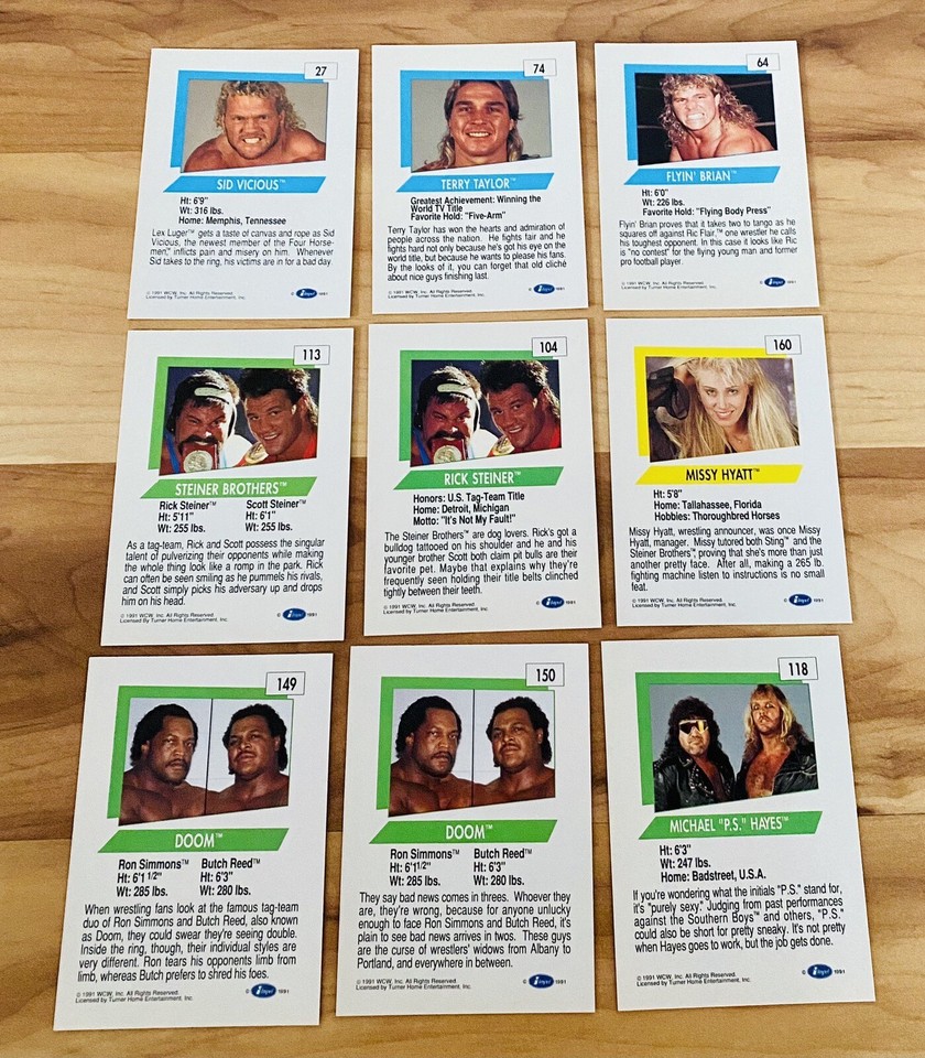1991 WCW Wrestling Rookie Cards Sid Vicious Steiner Brothers WWE ...