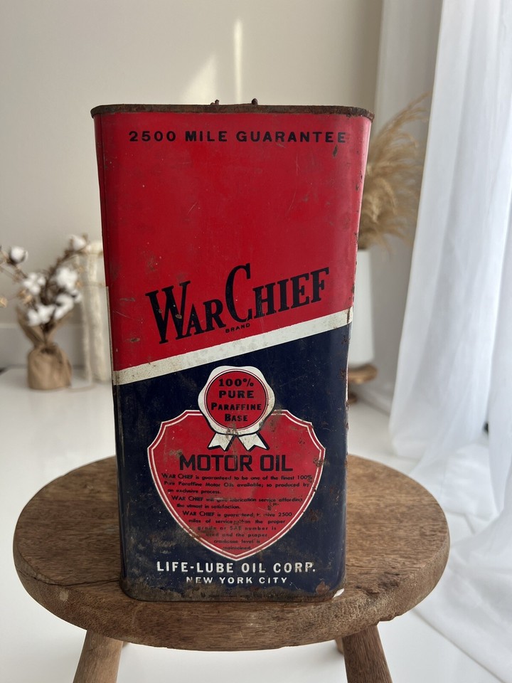 VINTAGE ADVERTISING WAR CHIEF MOTOR OIL 2 GALLON TIN | eBay