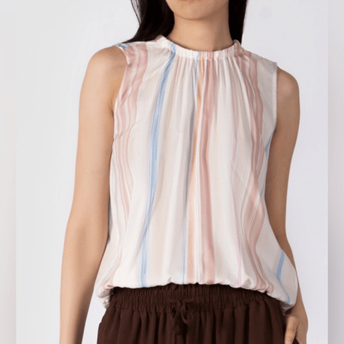 NWT DEX Plus Size Striped Sleeveless Linen Blouse Top Tan Cream Pink ...
